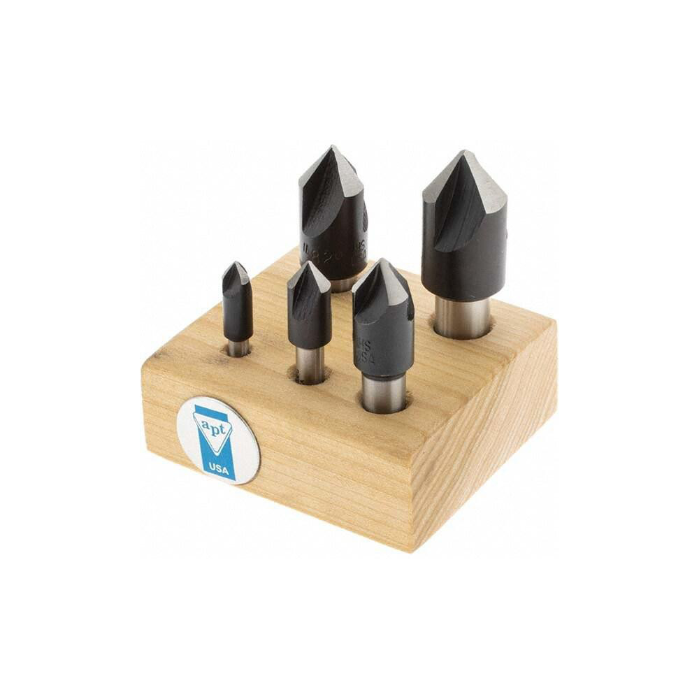 Michigan Drill - Countersink Set: 5 Pc, 1/4 to 3/4" Head Dia, 3 Flute ...