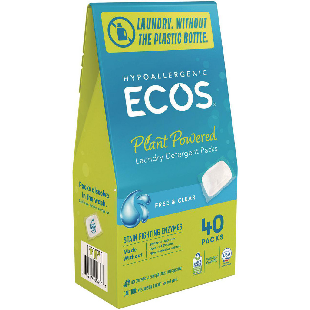 ECOS - Laundry Detergent Packs, Free and Clear, 40/Pack | MSC Direct