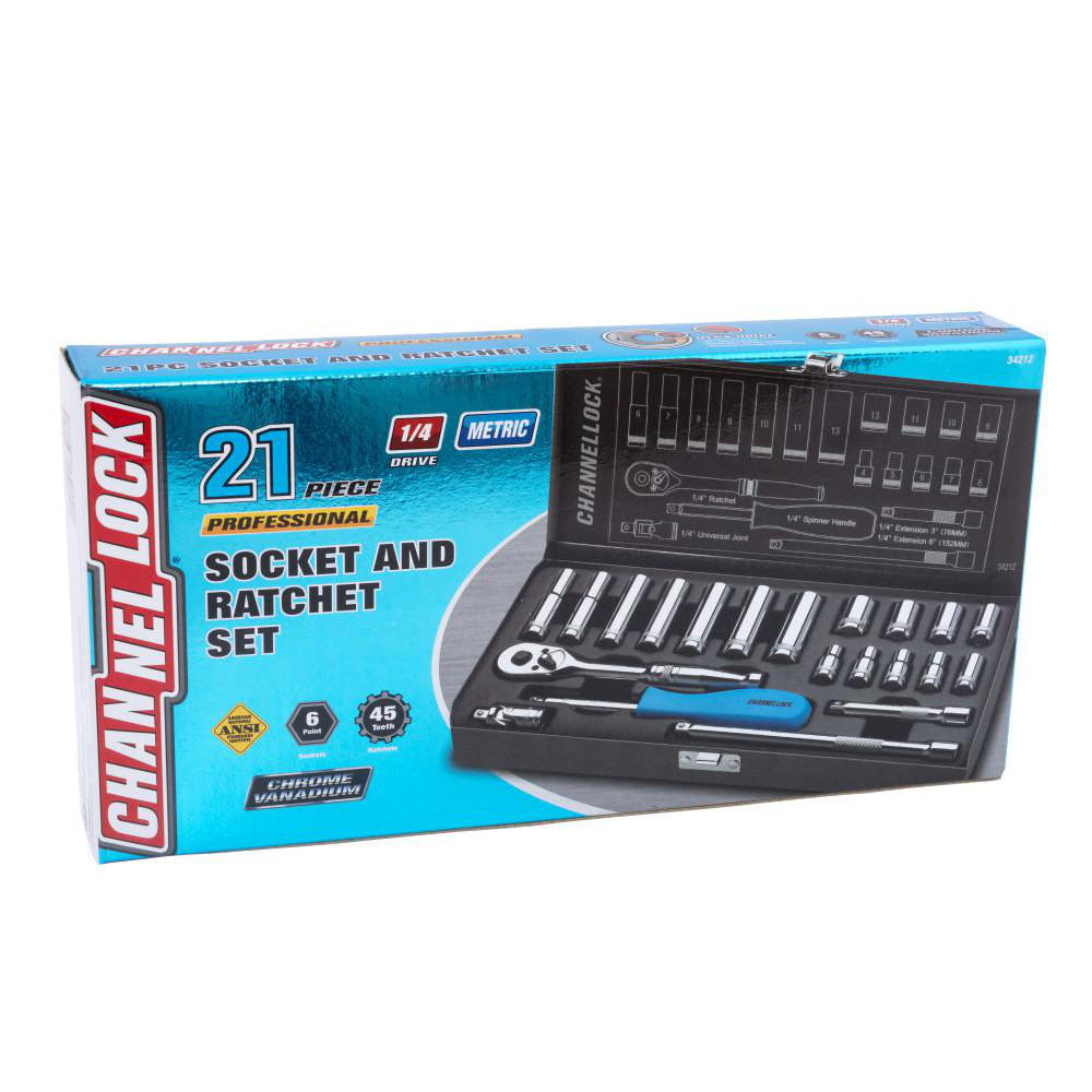 Channellock - Socket Set: Ratchet & Socket Set, 21 Pc, 1/4" Drive, 6.00 ...