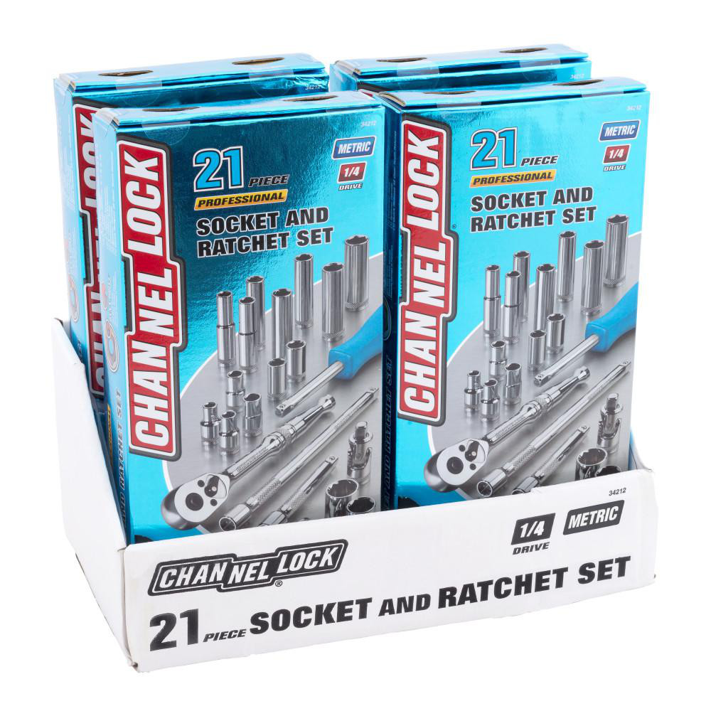 Channellock - Socket Set: Ratchet & Socket Set, 21 Pc, 1/4" Drive, 6.00 ...