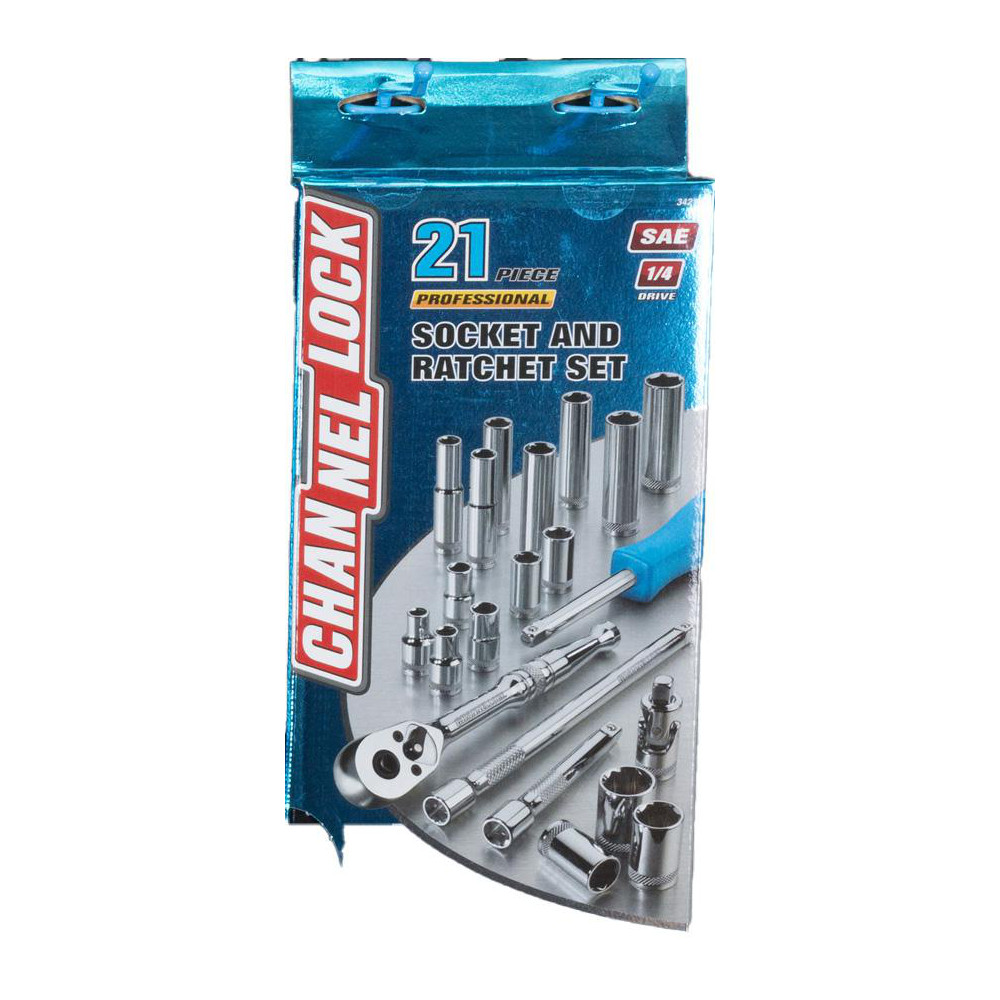 Channellock - Socket Set: Ratchet & Socket Set, 21 Pc, 1/4" Drive, 1/4 ...