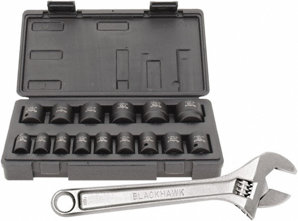 Blackhawk by Proto - 15 Piece 1/2" Drive Black Finish Impact Socket Set ...