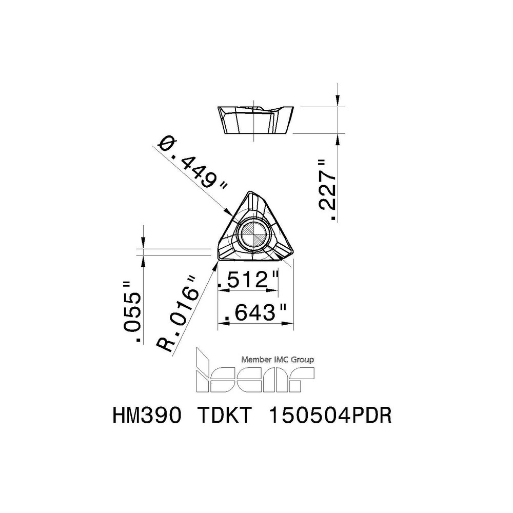 Iscar - Milling Insert: ANSI HM390 TDKT 150504PDR IC830, ISO HM390 TDKT ...