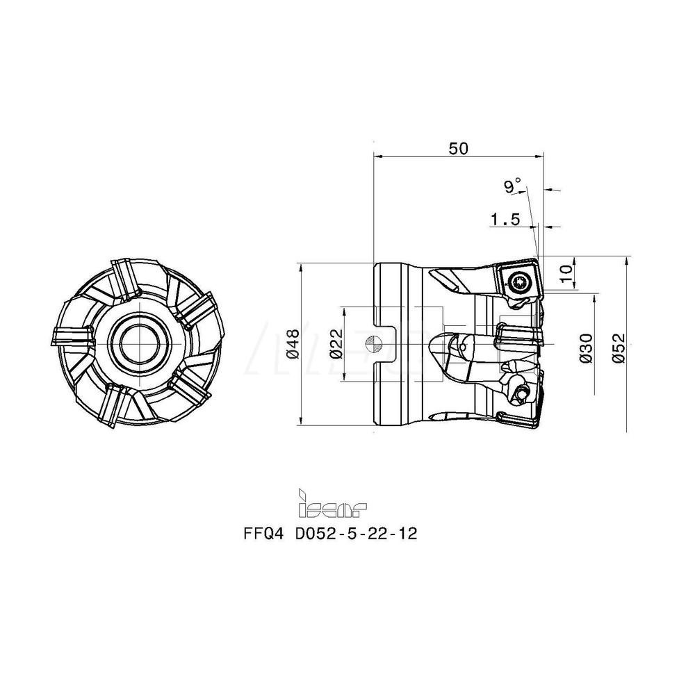 Iscar - Indexable High-Feed Face Mill: 29 to 52 mm Cut Dia, 22 mm Arbor ...
