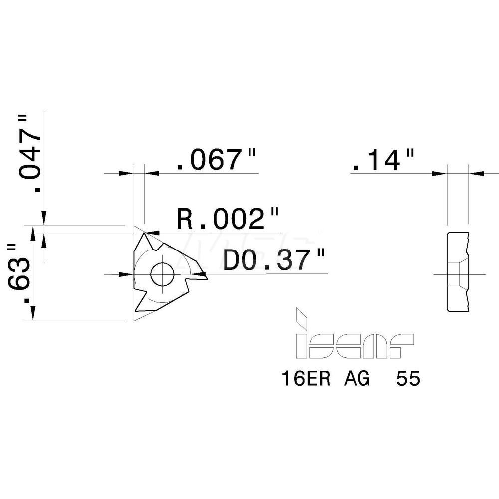 Iscar - Laydown Threading Insert: 16ERAG55 IC250, Carbide | MSC Direct
