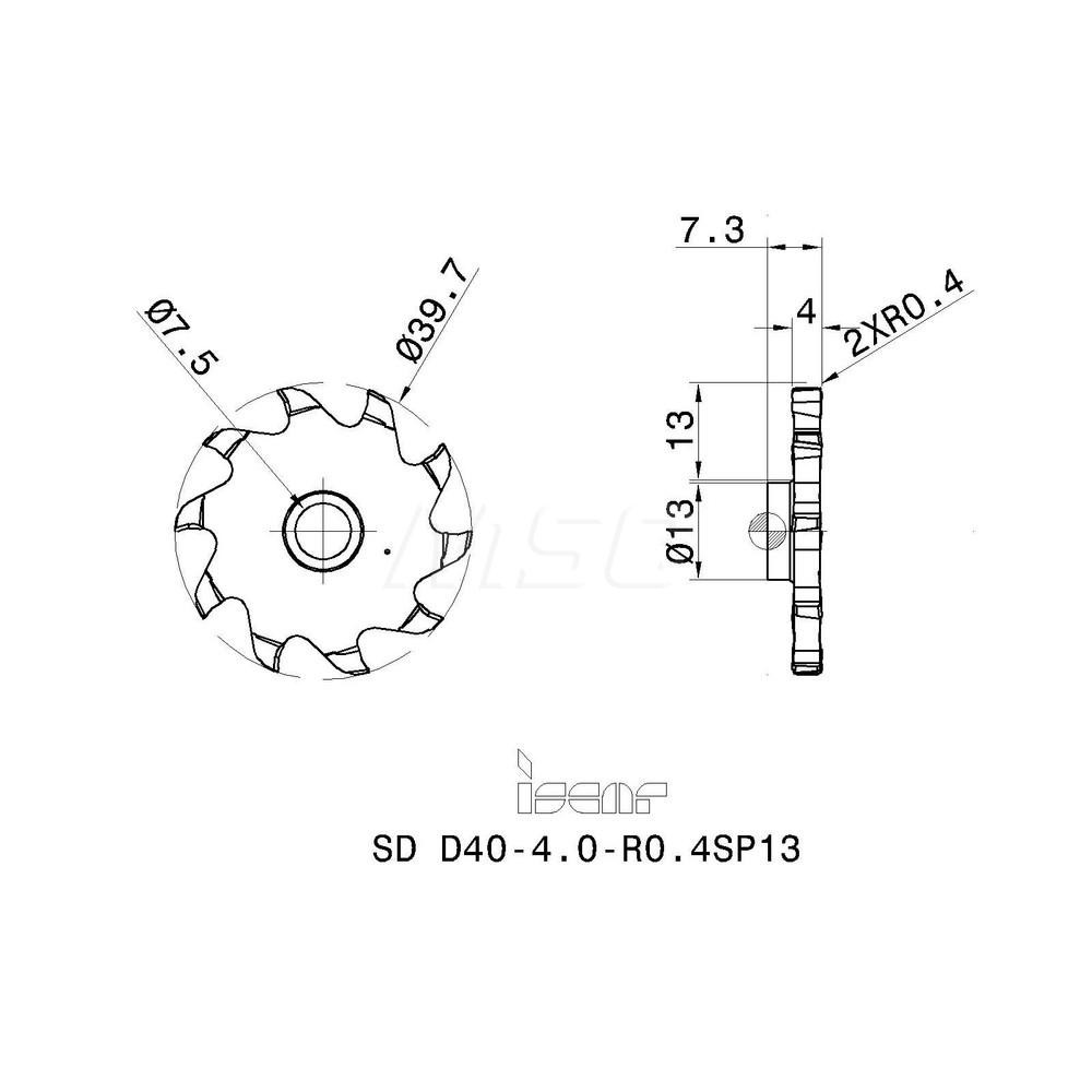 Iscar - T-Slot Milling Tip Insert: SDD4040-R0.4SP13 IC908, Carbide ...