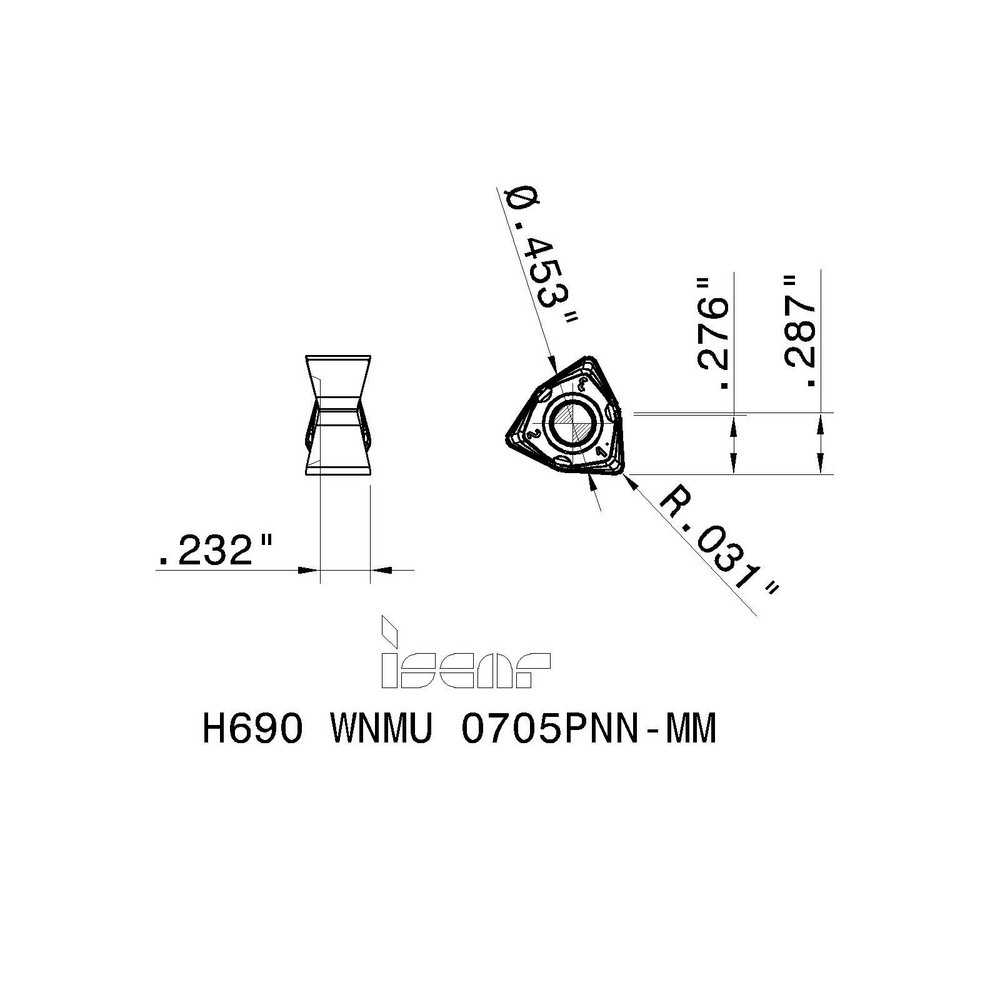 Iscar - Milling Insert: ANSI H690 WNMU 0705PNN-MM IC330, ISO H690 WNMU ...