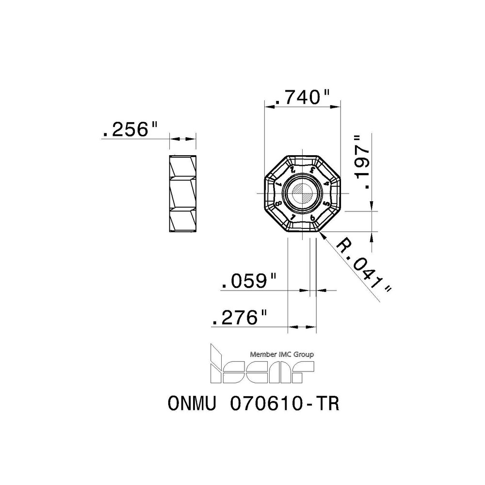 Iscar - Milling Insert: ANSI ONMU 070610-TR IC5100, ISO ONMU 070610-TR ...