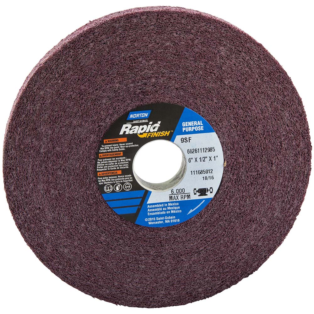 Norton - Deburring Wheel: 6" Dia, 1/2" Face Width, 1" Hole, Density 9 ...