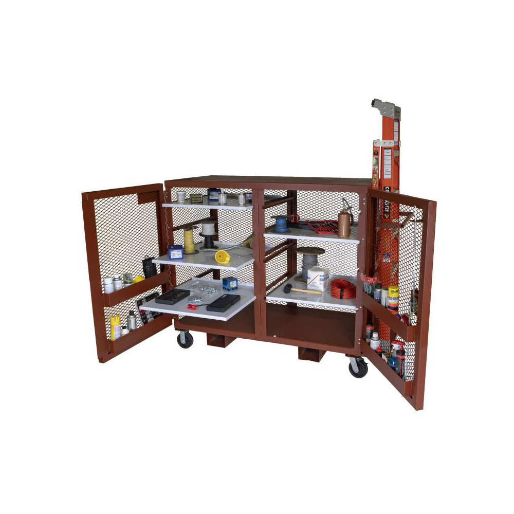 Jobox - Mesh Security Cabinet Mobile Work Center: 75" OAD, 5 Drawer, 5 ...