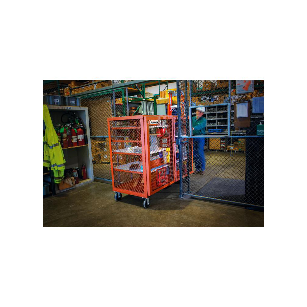 Jobox - Mesh Security Cabinet Mobile Work Center: 75" OAD, 5 Drawer, 5 ...