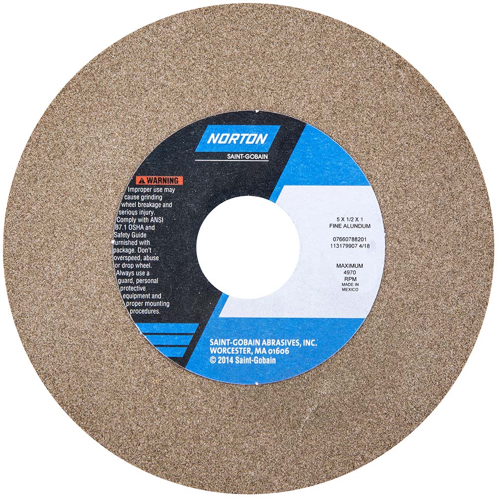 Norton - Bench & Pedestal Grinding Wheel: 5" Dia, 1/2" Thick, 1" Hole ...
