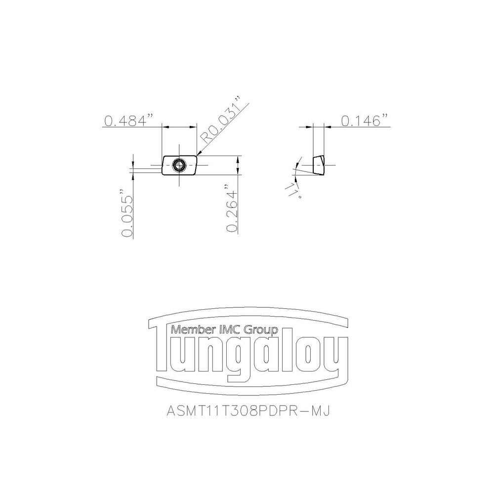 Tungaloy - Milling Insert: ANSI ASMT11T308PDPR-MJ AH130, ISO ...