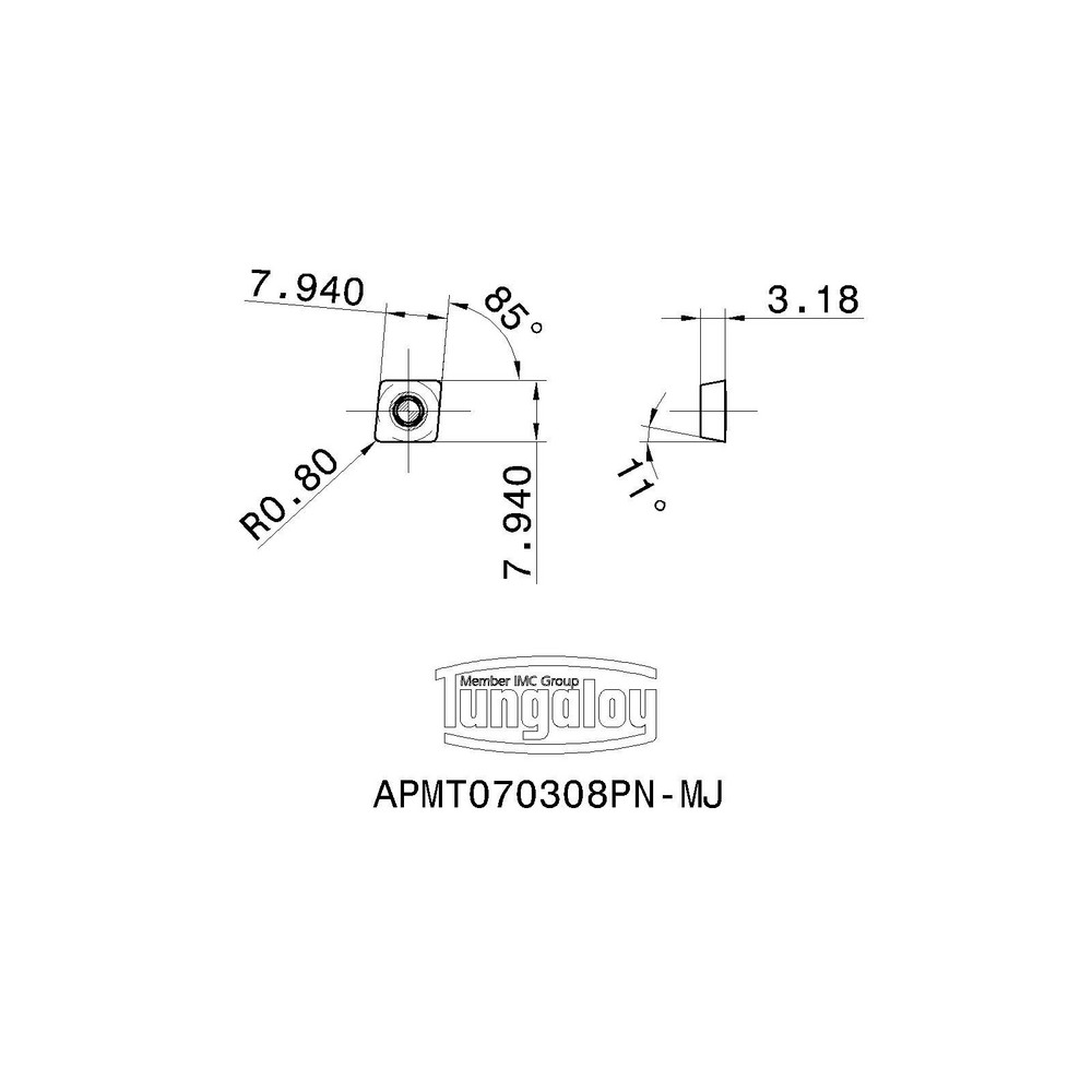 Tungaloy - Milling Insert: ANSI APMT070308PN-MJ AH140, ISO APMT070308PN ...
