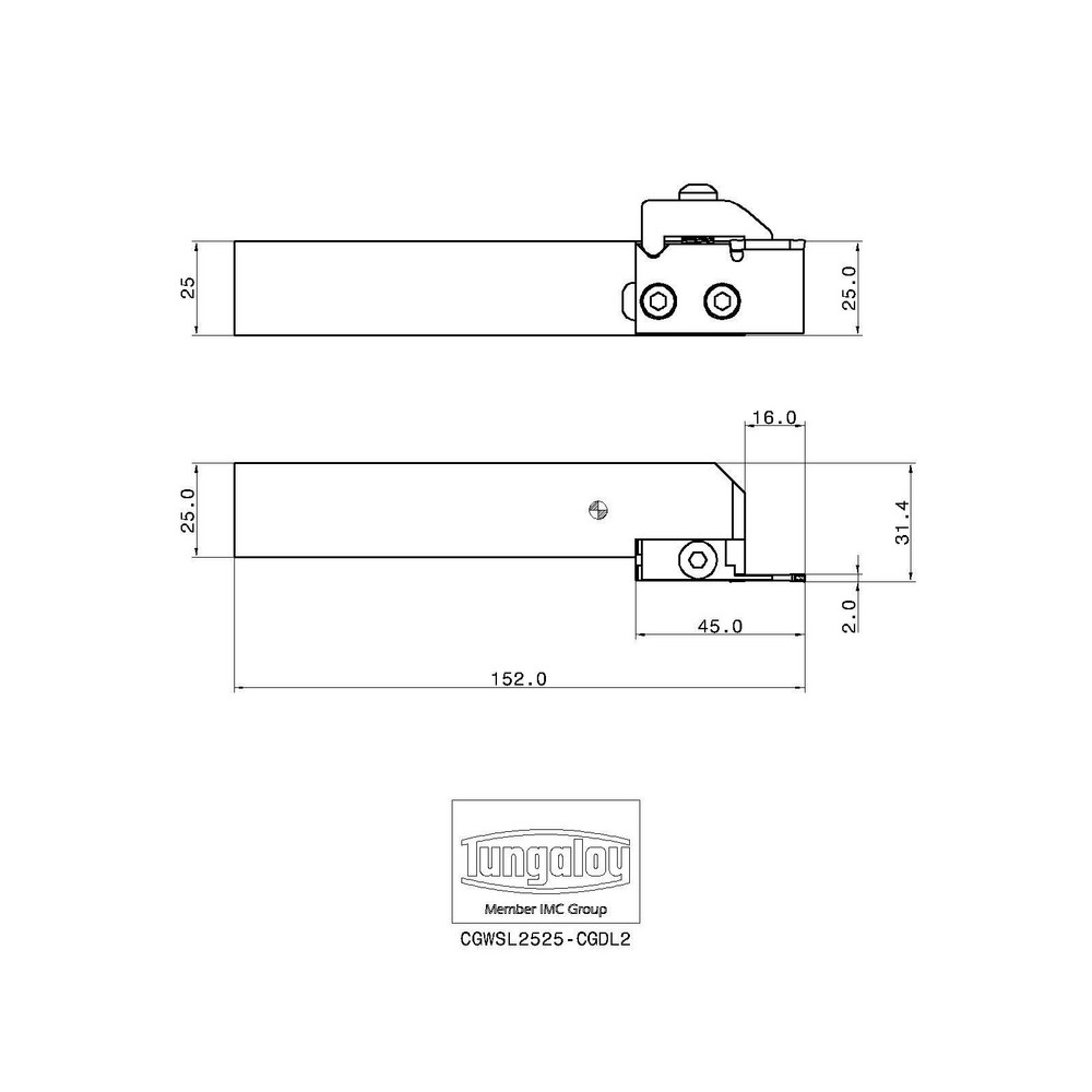 Tungaloy - Indexable Grooving Toolholder: CGWSL2525CGDL2, External ...