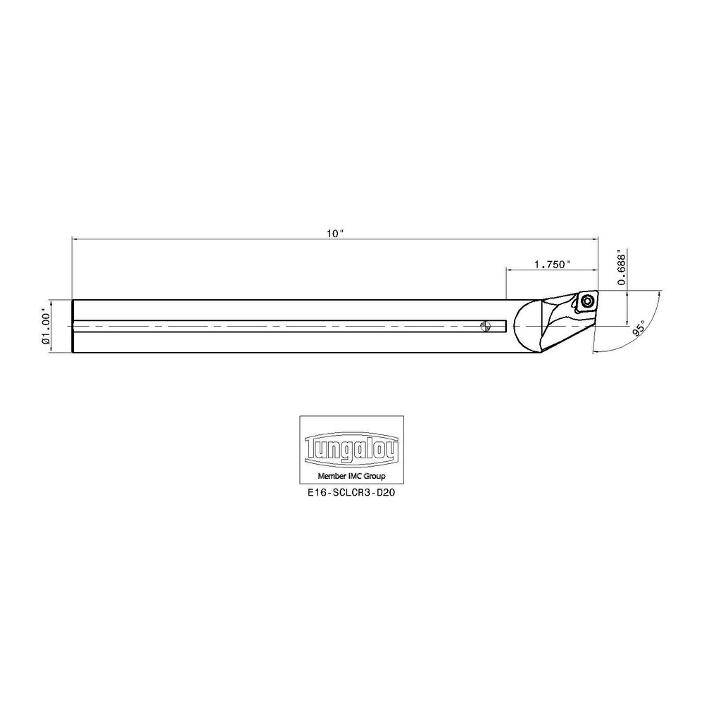 Tungaloy - Indexable Boring Bar: A12-SDXXR2-D16, 1.0000" Min Bore ...