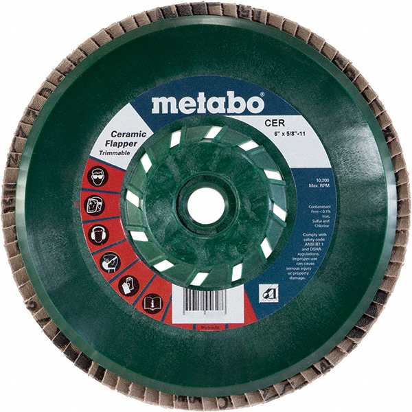 Metabo - Flap Disc: 6" Dia, 40 Grit, Ceramic Alumina, Type 29 | MSC Direct