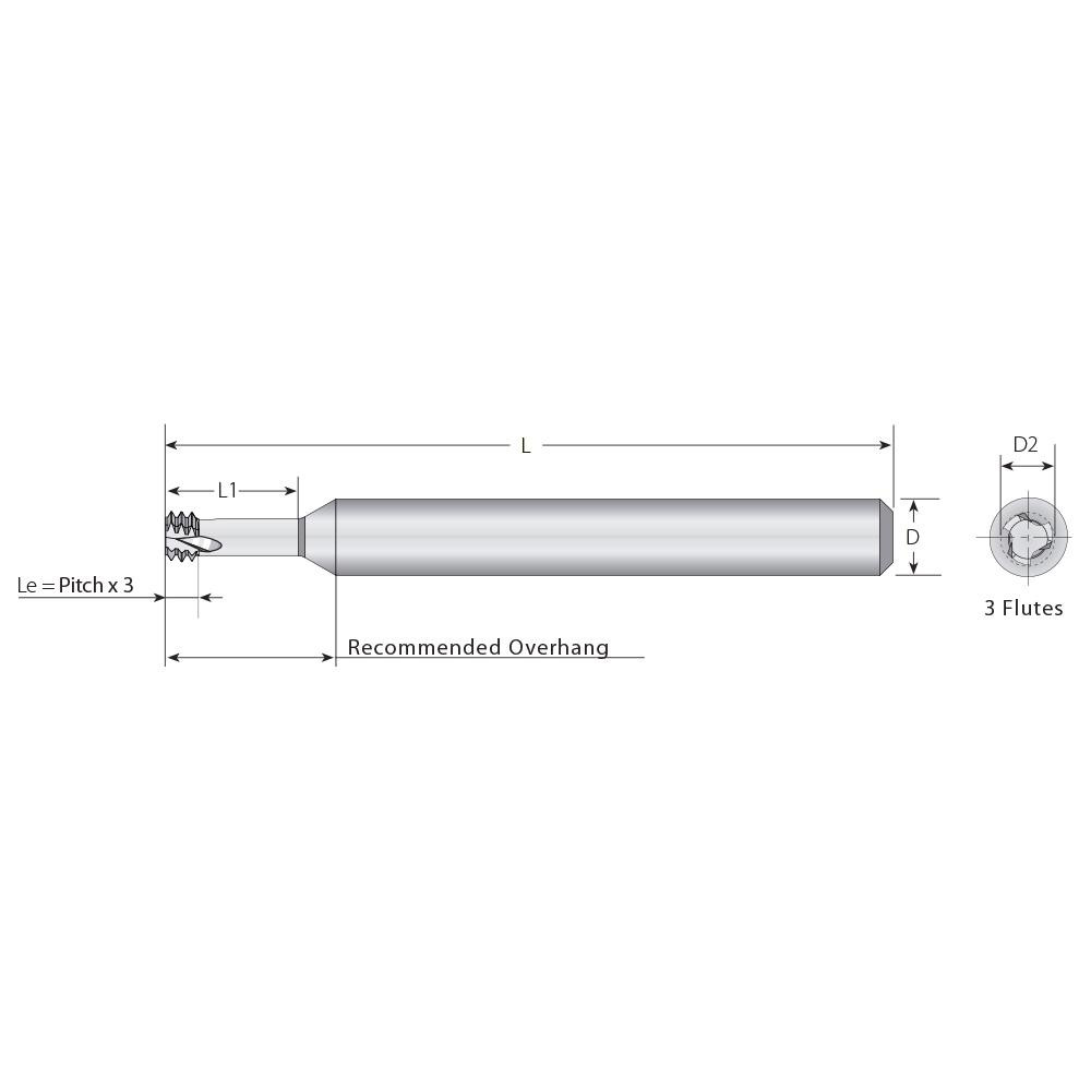 Vargus - Helical Flute Thread Mill: M8x1.25, Internal, 3 Flute, 8.00 mm ...