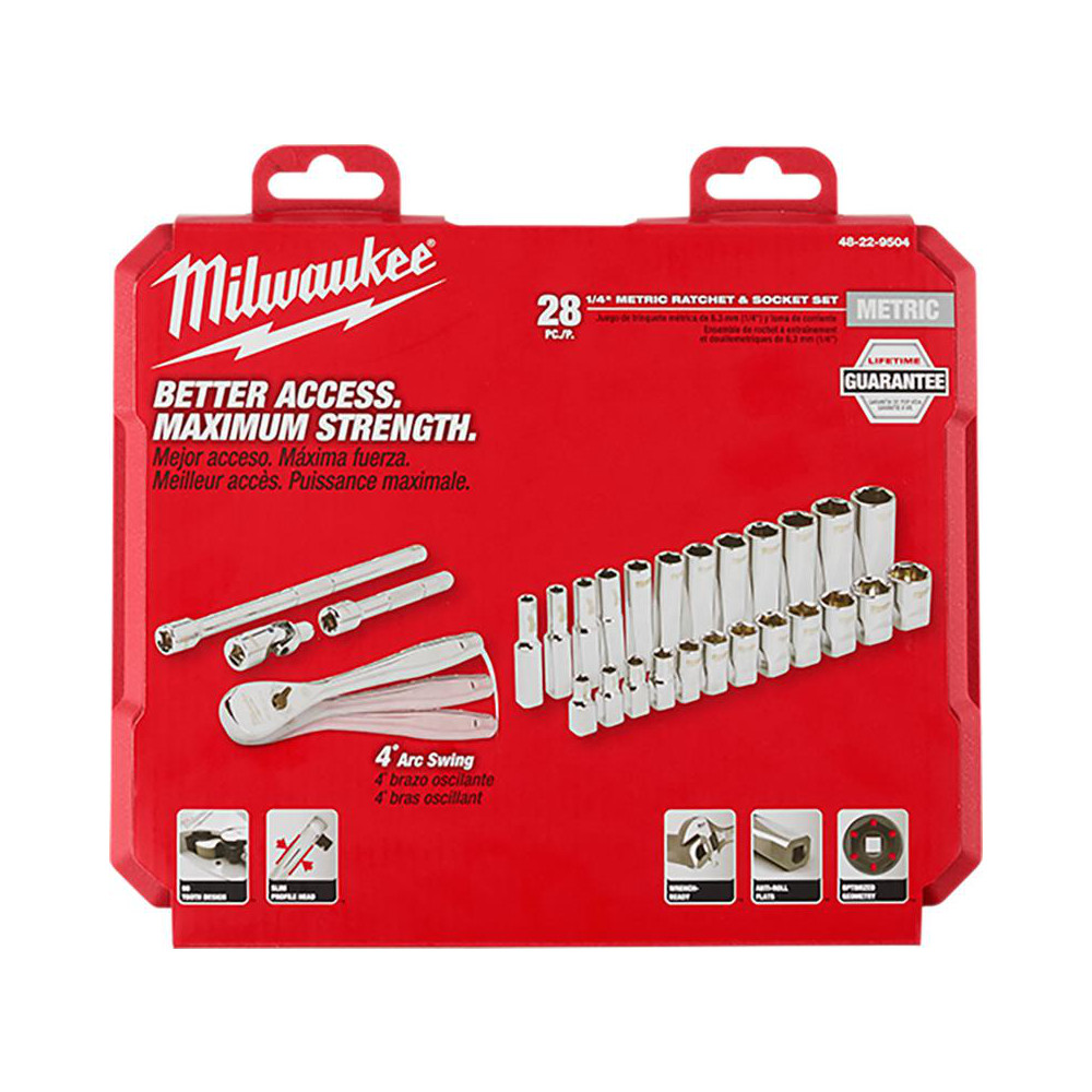 Milwaukee Tool - Socket Set: Ratchet & Socket, 28 Pc, 1/4" Drive, 5.00 ...