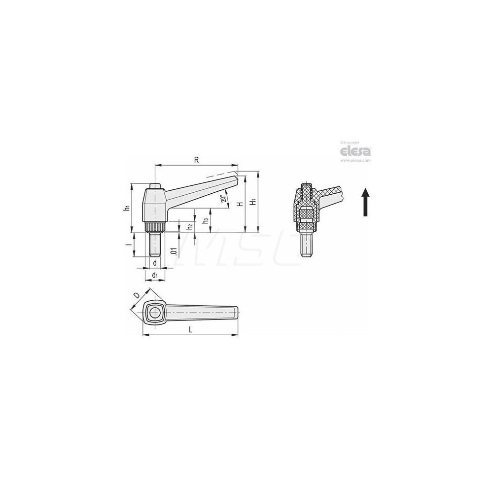 Elesa - Adjustable Clamping Handle: Adjustable, 1/2-13 Thread ...