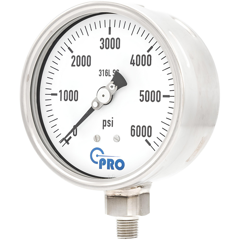 ESP Pro - Pressure Gauge: 4" Dial Dia, 0 to 6,000 psi, 1/4" NPT, Bottom ...