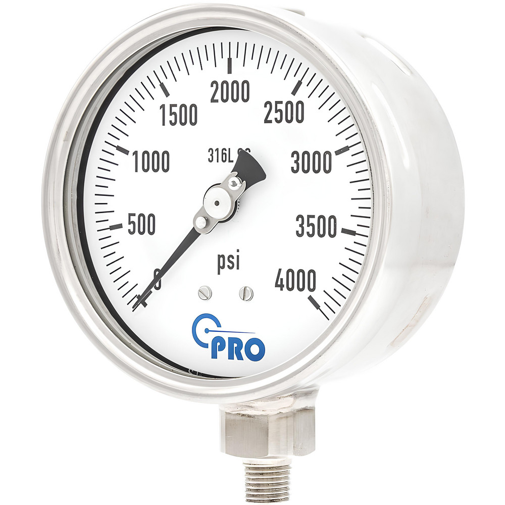 ESP Pro - Pressure Gauge: 4" Dial Dia, 0 to 4,000 psi, 1/4" NPT, Bottom ...