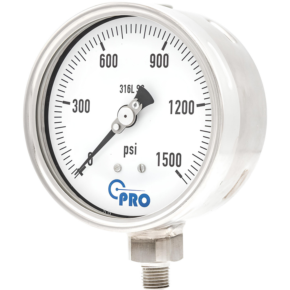 ESP Pro - Pressure Gauge: 4" Dial Dia, 0 to 1,500 psi, 1/4" NPT, Bottom ...