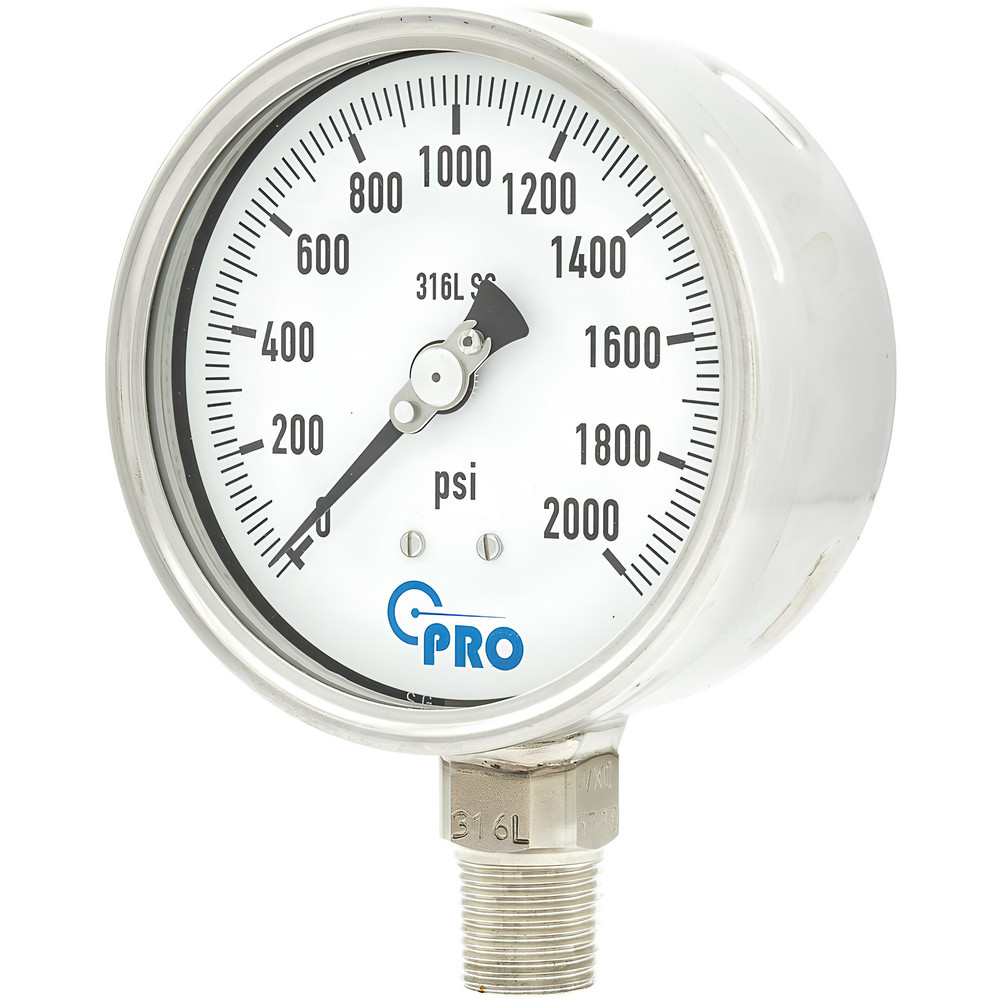 ESP Pro - Pressure Gauge: 4" Dial Dia, 0 to 2,000 psi, 1/2" NPT, Bottom ...
