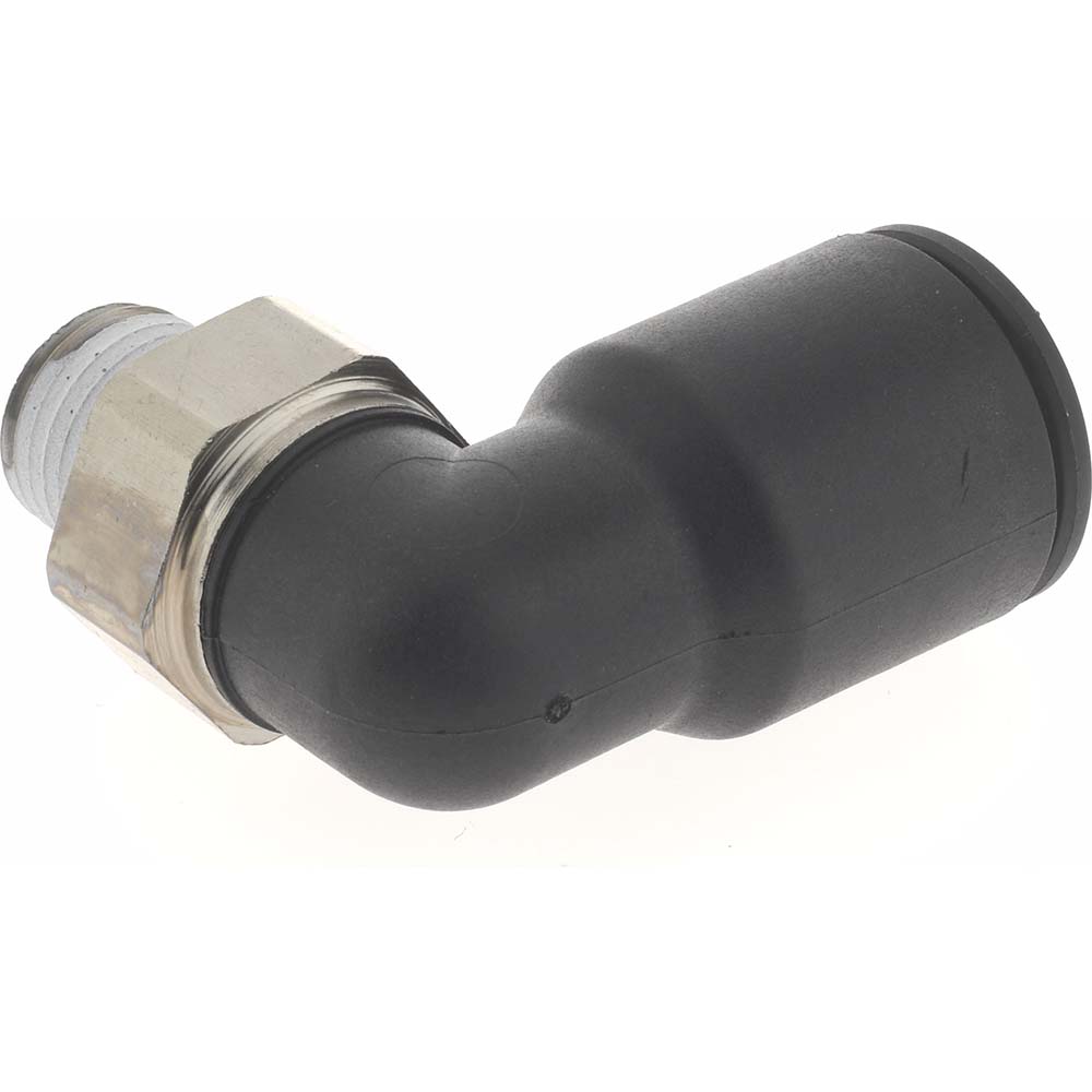 Legris - 1/2" OD, 1/4 NPT, Nylon/Nickel Plated Brass Push-to-Connect Male Elbow - 48619241 - MSC ...