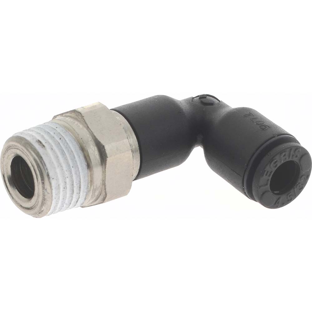 Legris - 5/32" OD, 1/8 NPT, Nylon/Nickel Plated Brass Push-to-Connect Extended Male Elbow ...