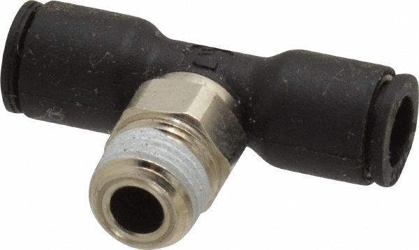 Legris - 1/4" OD, 1/8 NPT, Nylon/Nickel Plated Brass Push-to-Connect Male Branch Tee - 48619845 ...