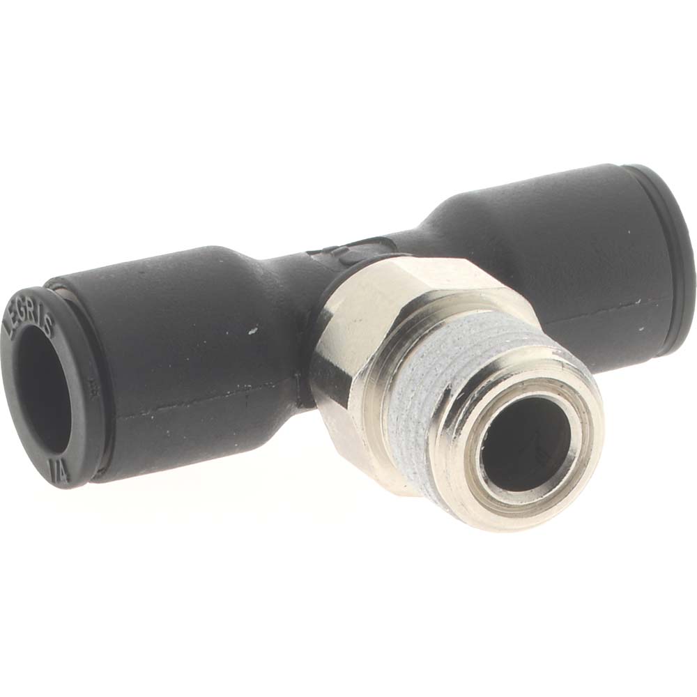 Legris - 1/4" OD, 1/8 NPT, Nylon/Nickel Plated Brass Push-to-Connect Male Branch Tee - 48619845 ...