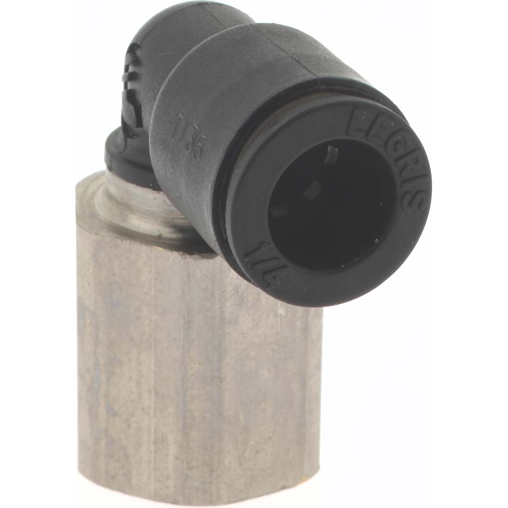 Legris - 1/4" OD, 1/8 NPT, Nylon/Nickel Plated Brass Push-to-Connect Female Elbow - 48621122 ...