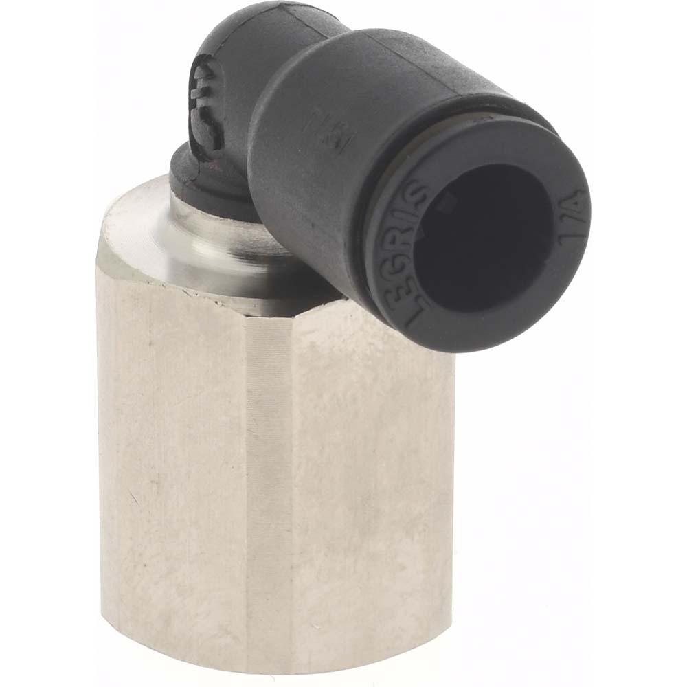 Legris - 1/4" OD, 1/4 NPT, Nylon/Nickel Plated Brass Push-to-Connect Female Elbow - 48621163 ...