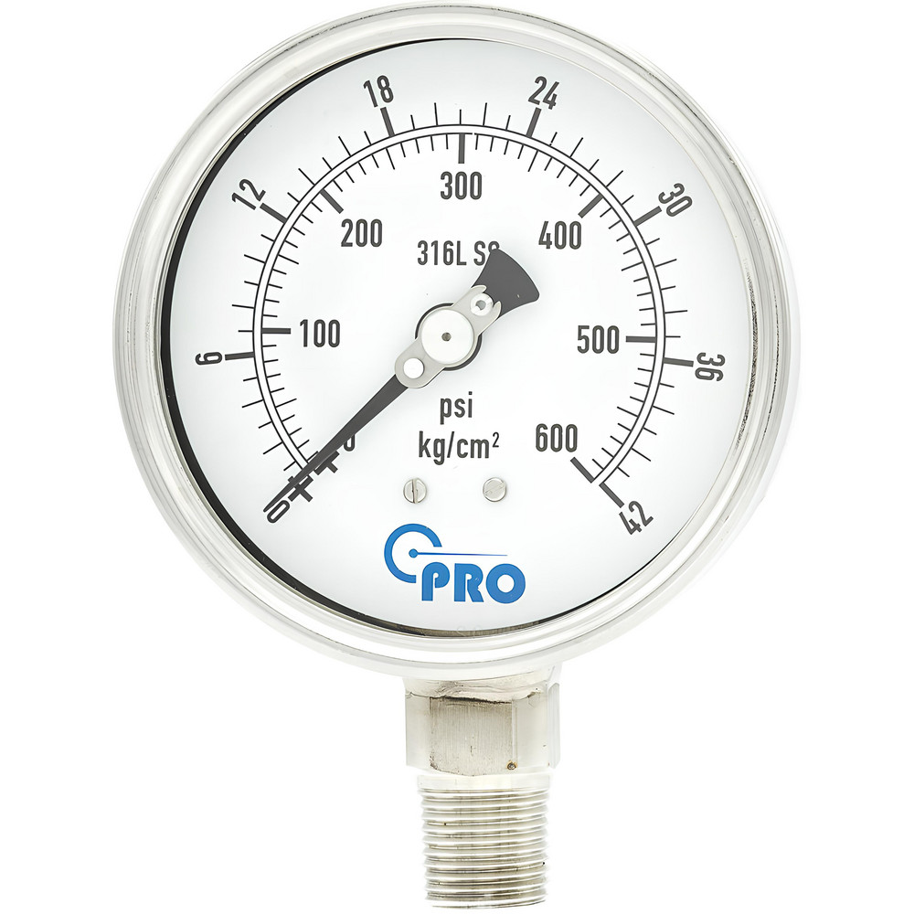 ESP Pro - Pressure Gauge: 4" Dial Dia, 0 to 600 psi, 1/2" NPT, Bottom ...