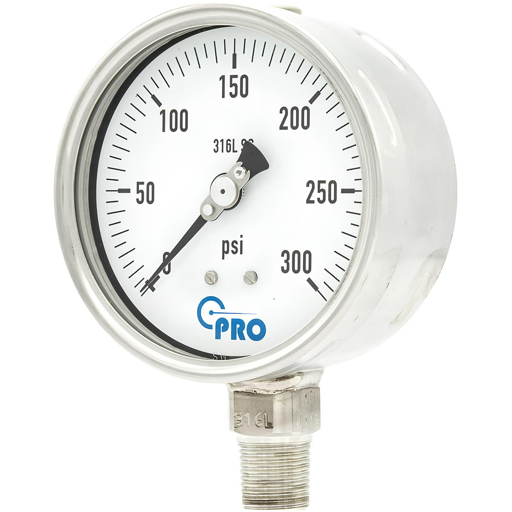 ESP Pro - Pressure Gauge: 4" Dial Dia, 0 to 300 psi, 1/2" NPT, Bottom Mount | MSC Direct