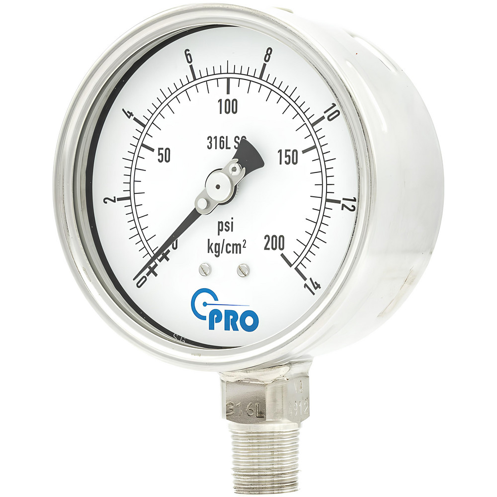 ESP Pro - Pressure Gauge: 4" Dial Dia, 0 to 200 psi, 1/2" NPT, Bottom Mount | MSC Direct