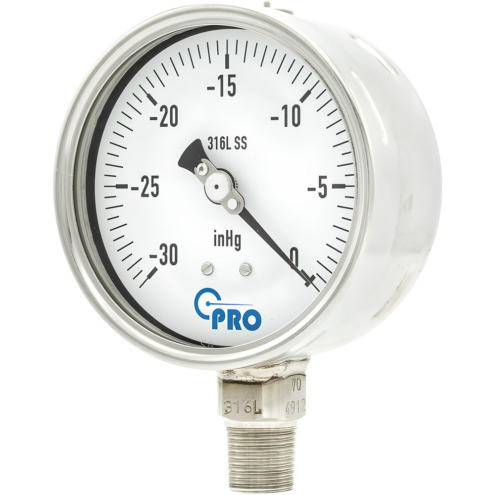 ESP Pro - Pressure Gauge: 4" Dial Dia, -30 to psi, 1/2" NPT, Bottom ...