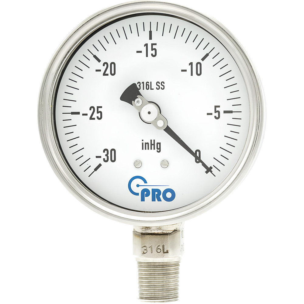 ESP Pro - Pressure Gauge: 4" Dial Dia, -30 to psi, 1/2" NPT, Bottom ...