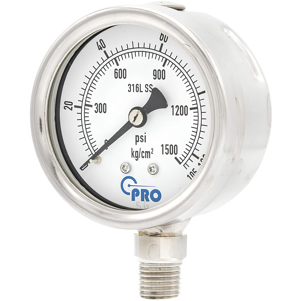 ESP Pro - Pressure Gauge: 2-1/2" Dial Dia, 0 to 1,500 psi, 1/4" NPT, Bottom Mount | MSC Direct