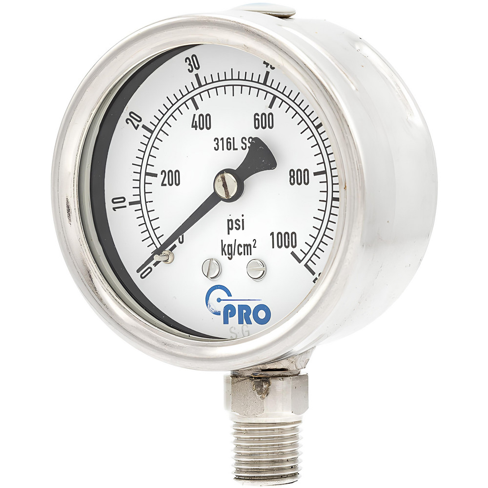ESP Pro - Pressure Gauge: 2-1/2" Dial Dia, 0 to 1,000 psi, 1/4" NPT, Bottom Mount | MSC Direct