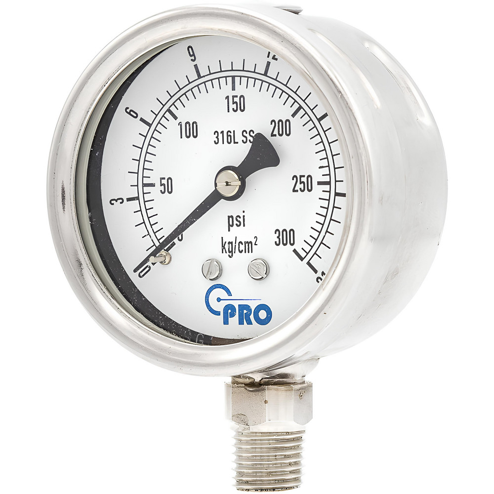 ESP Pro - Pressure Gauge: 2-1/2" Dial Dia, 0 to 300 psi, 1/4" NPT, Bottom Mount | MSC Direct