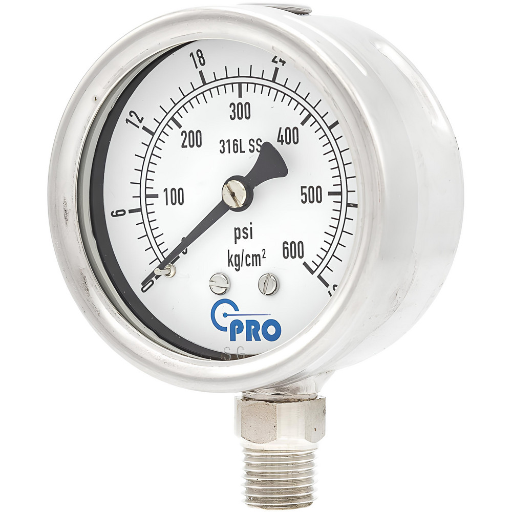 ESP Pro - Pressure Gauge: 2-1/2" Dial Dia, 0 to 600 psi, 1/4" NPT, Bottom Mount | MSC Direct