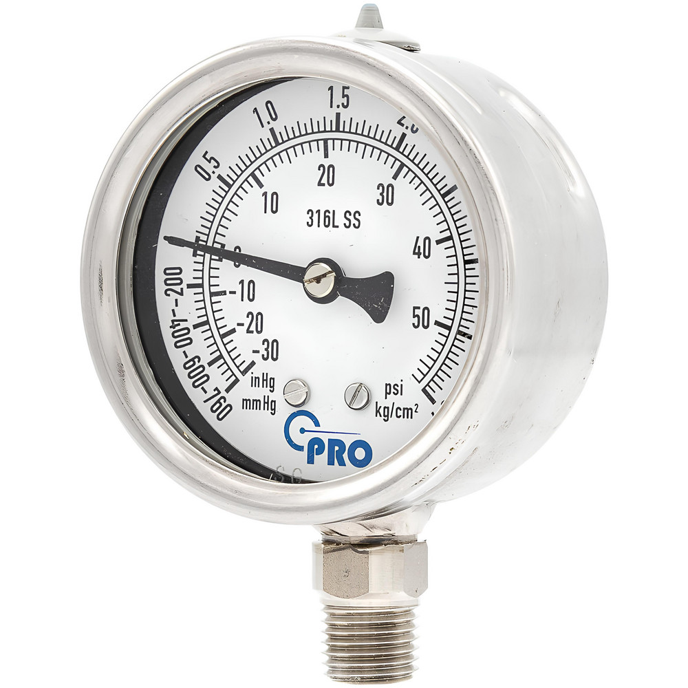 ESP Pro - Pressure Gauge: 2-1/2" Dial Dia, -30 to 60 psi, 1/4" NPT, Bottom Mount | MSC Direct