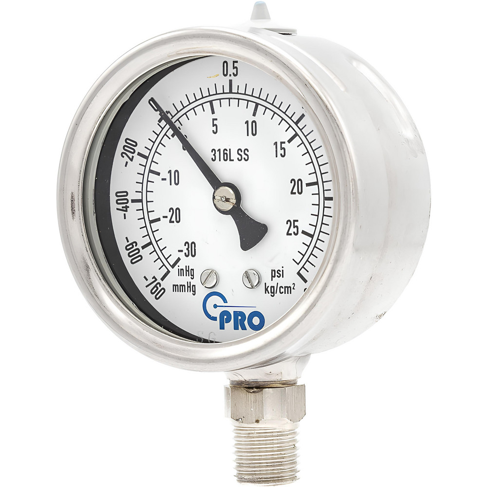 ESP Pro - Pressure Gauge: 2-1/2" Dial Dia, -30 to 30 psi, 1/4" NPT, Bottom Mount | MSC Direct
