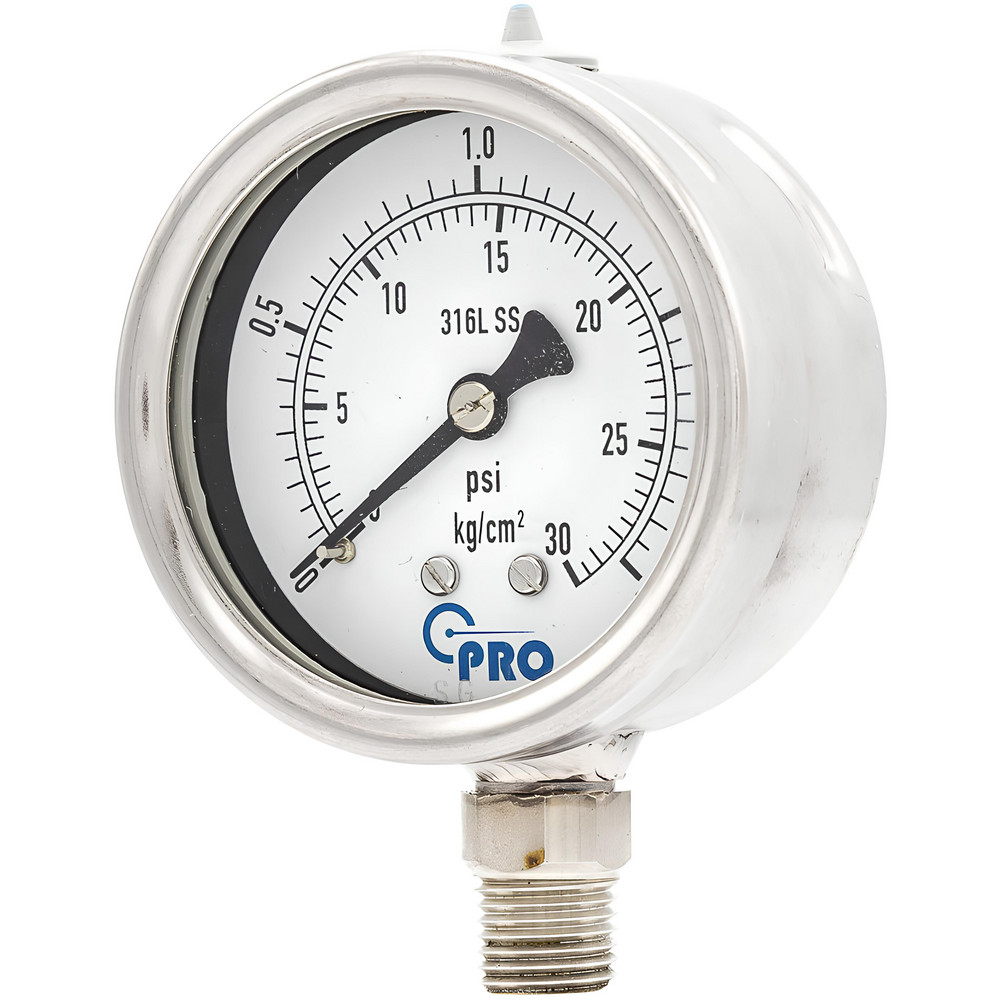 ESP Pro - Pressure Gauge: 2-1/2" Dial Dia, 0 to 30 psi, 1/4" NPT, Bottom Mount | MSC Direct