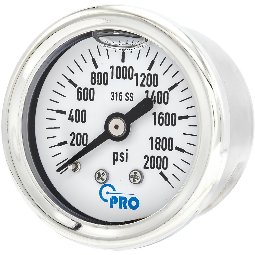 ESP Pro - Pressure Gauge: 1-1/2" Dial Dia, 0 to 2,000 psi, 1/8" NPT, Back Mount | MSC Direct
