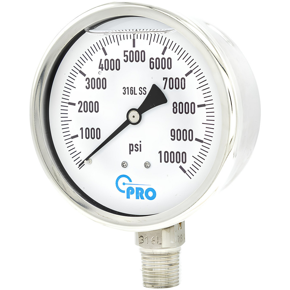 ESP Pro - Pressure Gauge: 4" Dial Dia, 0 to 10,000 psi, 1/2" NPT, Bottom Mount | MSC Direct