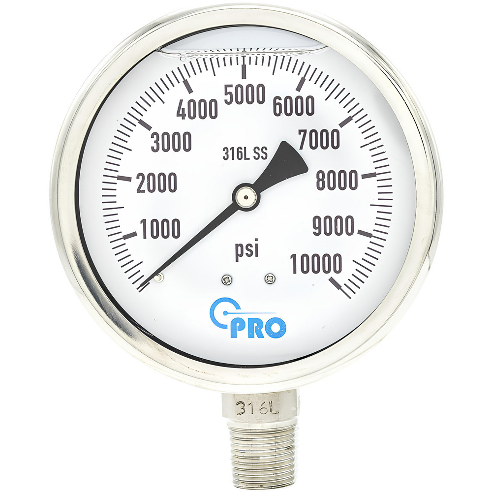 ESP Pro - Pressure Gauge: 4" Dial Dia, 0 to 10,000 psi, 1/2" NPT, Bottom Mount | MSC Direct
