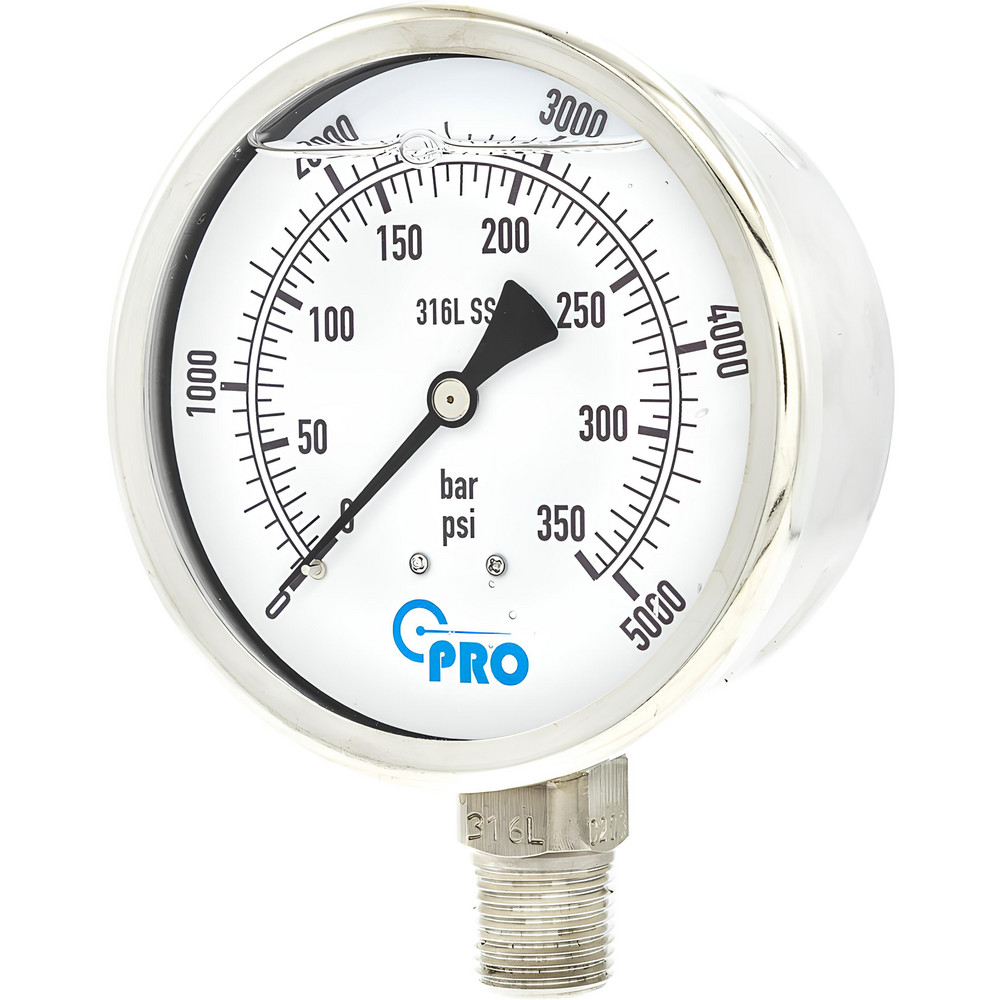 ESP Pro - Pressure Gauge: 4" Dial Dia, 0 to 5,000 psi, 1/2" NPT, Bottom Mount | MSC Direct